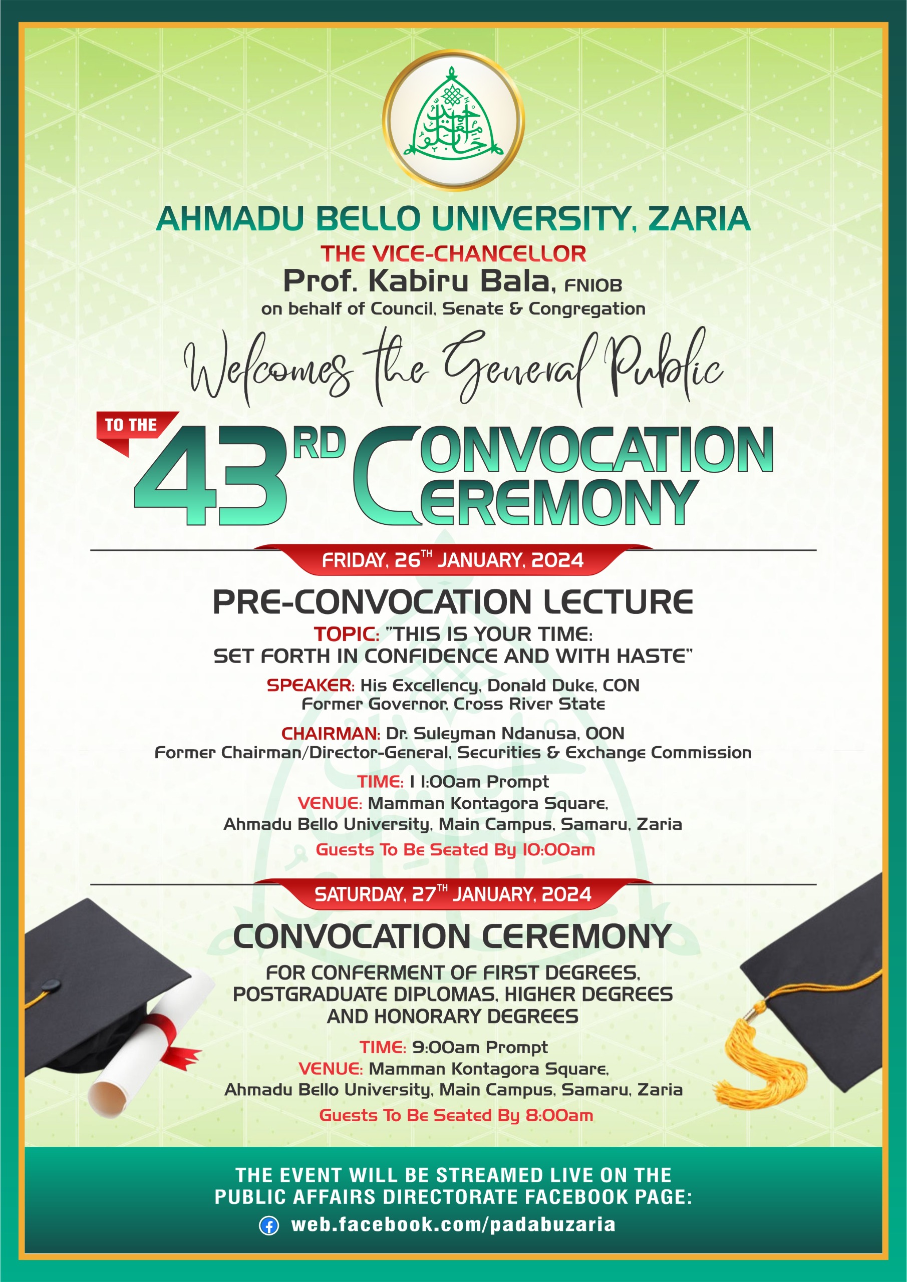 Pre-Convocation Lecture - Ahmadu Bello University
