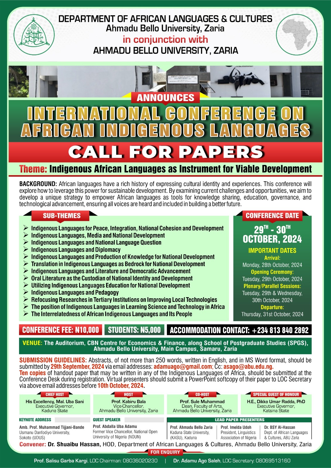 International Conference on African Indigenous Languages - Ahmadu Bello ...